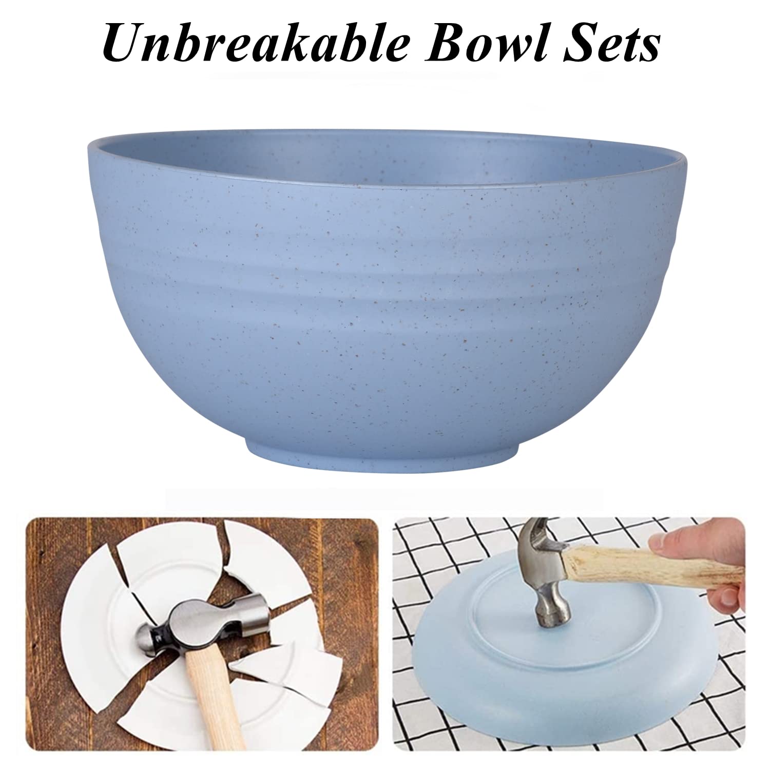 WANBY Lightweight Wheat Straw Cereal Bowls Unbreakable Dinner Dishes Bowl Set Dishwasher & Microwave Safe (4 Pack 26Oz)