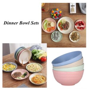 WANBY Lightweight Wheat Straw Cereal Bowls Unbreakable Dinner Dishes Bowl Set Dishwasher & Microwave Safe (4 Pack 26Oz)