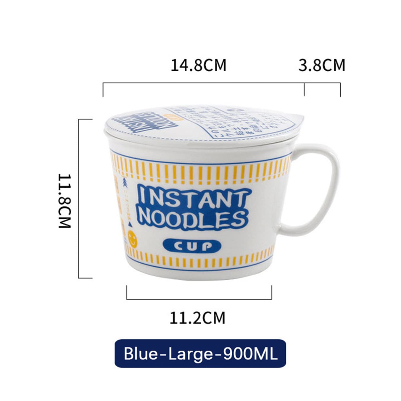 YULINJING Instant Noodle Bowl Ceramic with Cover Creative Ramen Soup Bowl Mug Cover Bento Box Student Lunch Box Bowl Tableware(800ML,Blue)