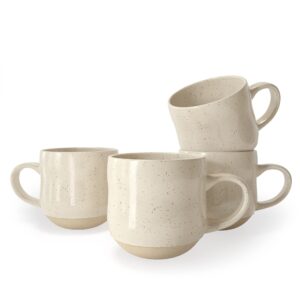 modern market set of 4 large 16oz ceramic coffee mugs – stoneware coffee mug tea cup set, 5.75" x 4" x 3.75", beige