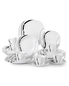 veweet fionaglas 30-piece dinnerware set ivory white opal glassware, break resistant dinner sets with dessert plates/soup plates/dinner plates/cups/saucers service for 6