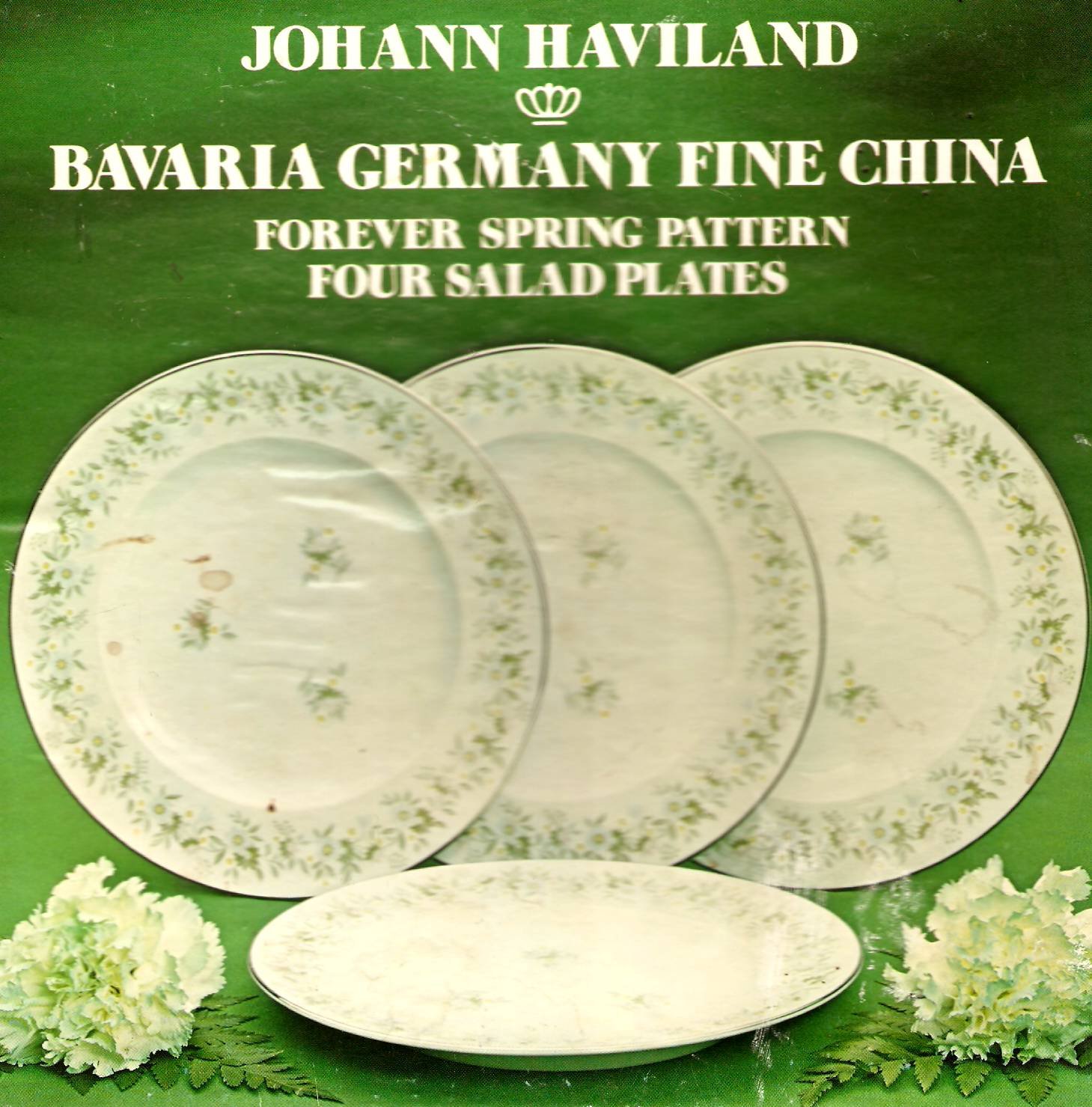 Johann Haviland Bavaria Germany Fine China Salad Plates: Forever Spring Pattern, Set of 4