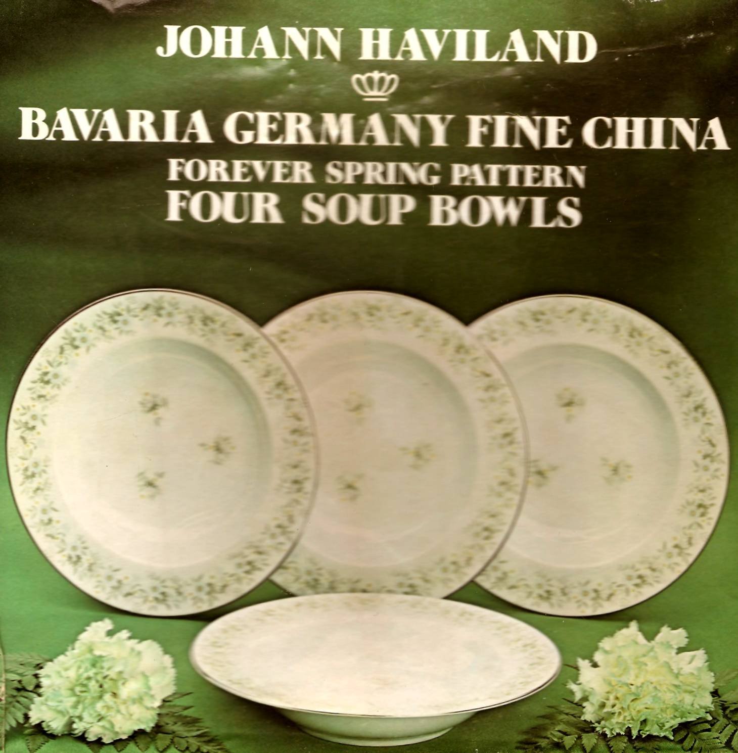 Johann Haviland Bavaria Germany Fine China Soup Bowls: Forever Spring Pattern, Set of 4