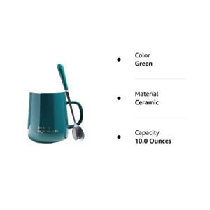 Ceramic Mug Birthday Gifts for Women China Tea Cups with Spoon Coffee Cup Suitable for Making Tea,Cold Drinks,Hot Drinks,Coffee,Etc(Green,14.5oz)