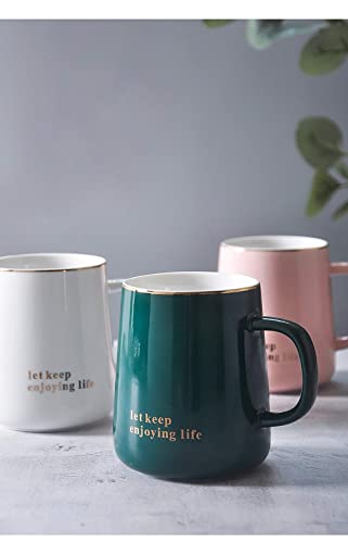 Ceramic Mug Birthday Gifts for Women China Tea Cups with Spoon Coffee Cup Suitable for Making Tea,Cold Drinks,Hot Drinks,Coffee,Etc(Green,14.5oz)