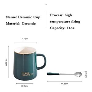 Ceramic Mug Birthday Gifts for Women China Tea Cups with Spoon Coffee Cup Suitable for Making Tea,Cold Drinks,Hot Drinks,Coffee,Etc(Green,14.5oz)