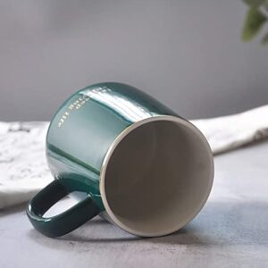 Ceramic Mug Birthday Gifts for Women China Tea Cups with Spoon Coffee Cup Suitable for Making Tea,Cold Drinks,Hot Drinks,Coffee,Etc(Green,14.5oz)