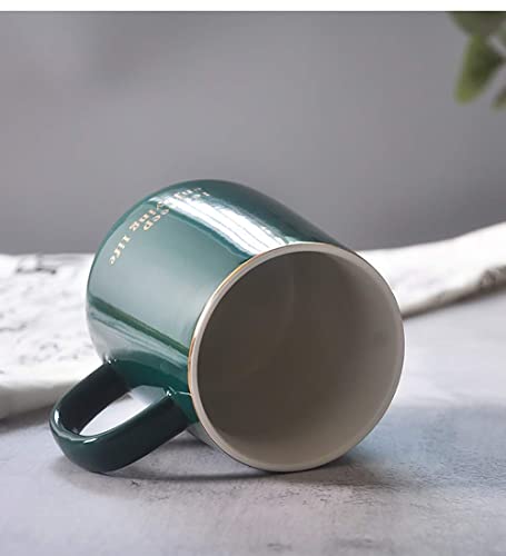 Ceramic Mug Birthday Gifts for Women China Tea Cups with Spoon Coffee Cup Suitable for Making Tea,Cold Drinks,Hot Drinks,Coffee,Etc(Green,14.5oz)