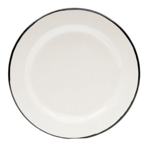 tablecraft enamelware collection black rim solid white enamel dinner plate, dinnerware for camping, farmhouse, home & restaurant, porcelain over steel classic, vintage, boho, retro, 10"