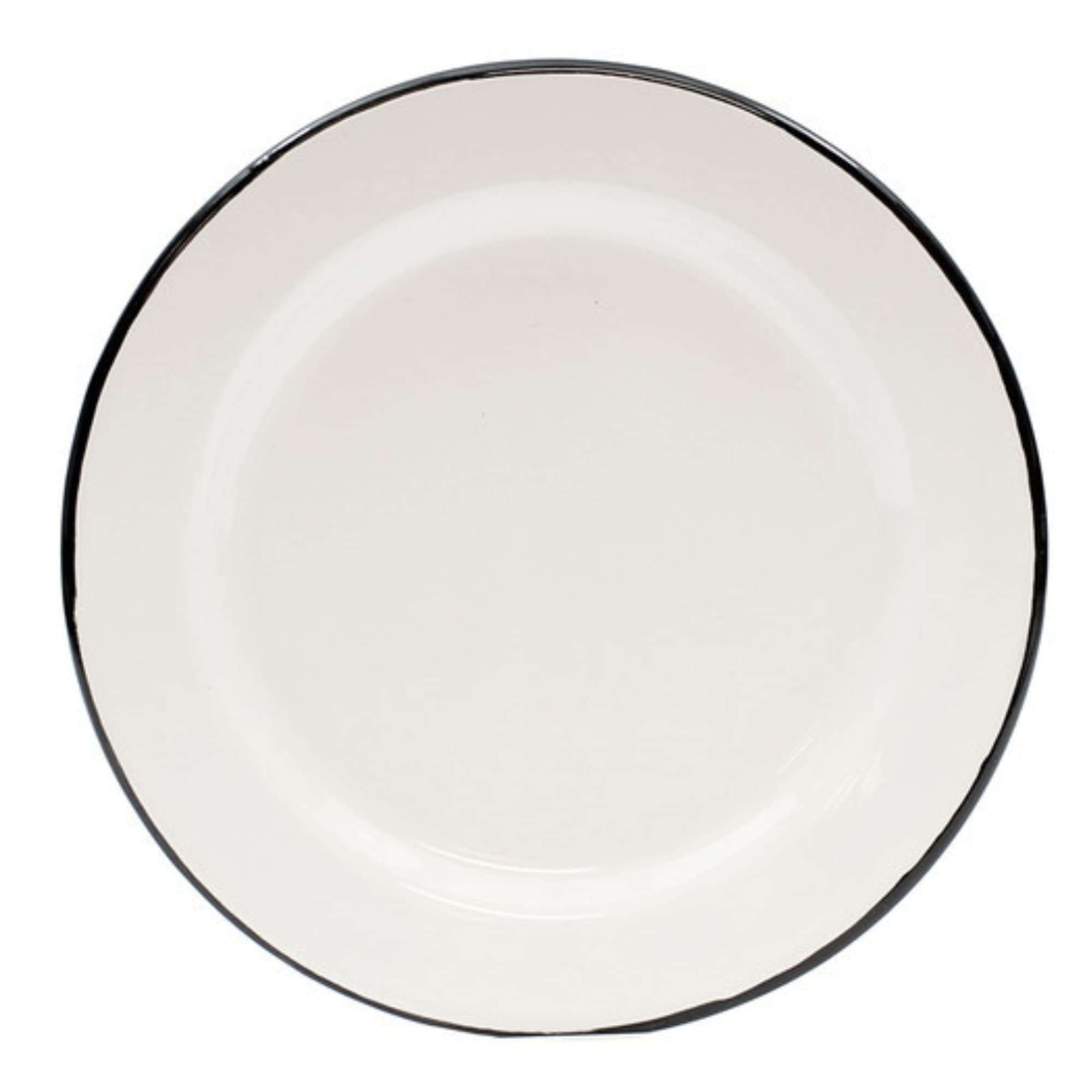 Tablecraft Enamelware Collection Black Rim Solid White Enamel Dinner Plate, Dinnerware for Camping, Farmhouse, Home & Restaurant, Porcelain over Steel Classic, Vintage, Boho, Retro, 10"