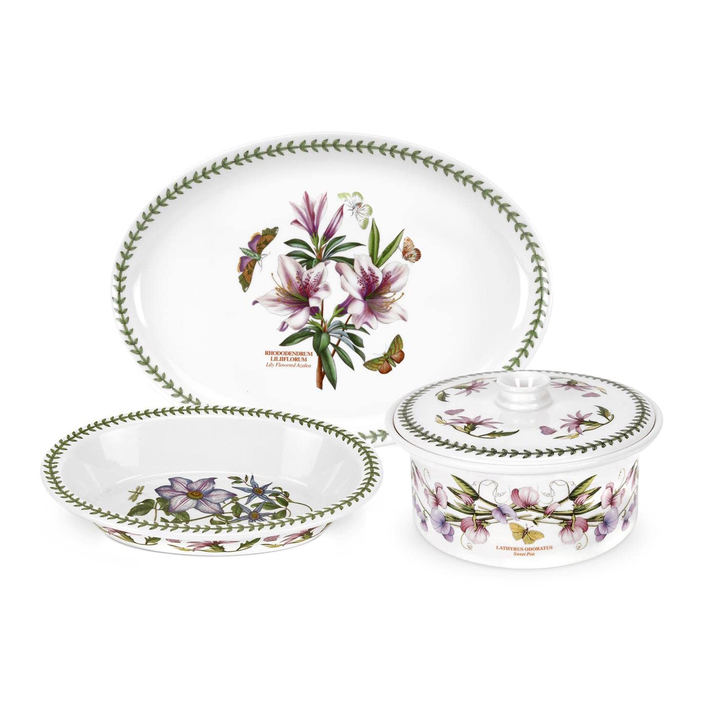 Portmeirion Botanic Garden Collection | 3 Piece Completer Set | 11-Inch Baking Dish, 3-Pint Casserole Dish, 15-Inch Oval Serving Dish | Made from Porcelain | Dishwasher and Oven Safe