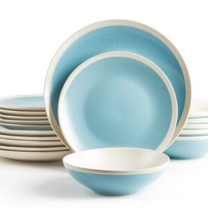 HomeVss Rock Ridge Speckled Stoneware Dinnerware Set (18pc Set, Turquoise and Ivory)