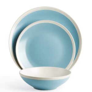 HomeVss Rock Ridge Speckled Stoneware Dinnerware Set (18pc Set, Turquoise and Ivory)