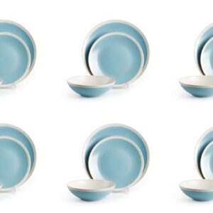 HomeVss Rock Ridge Speckled Stoneware Dinnerware Set (18pc Set, Turquoise and Ivory)