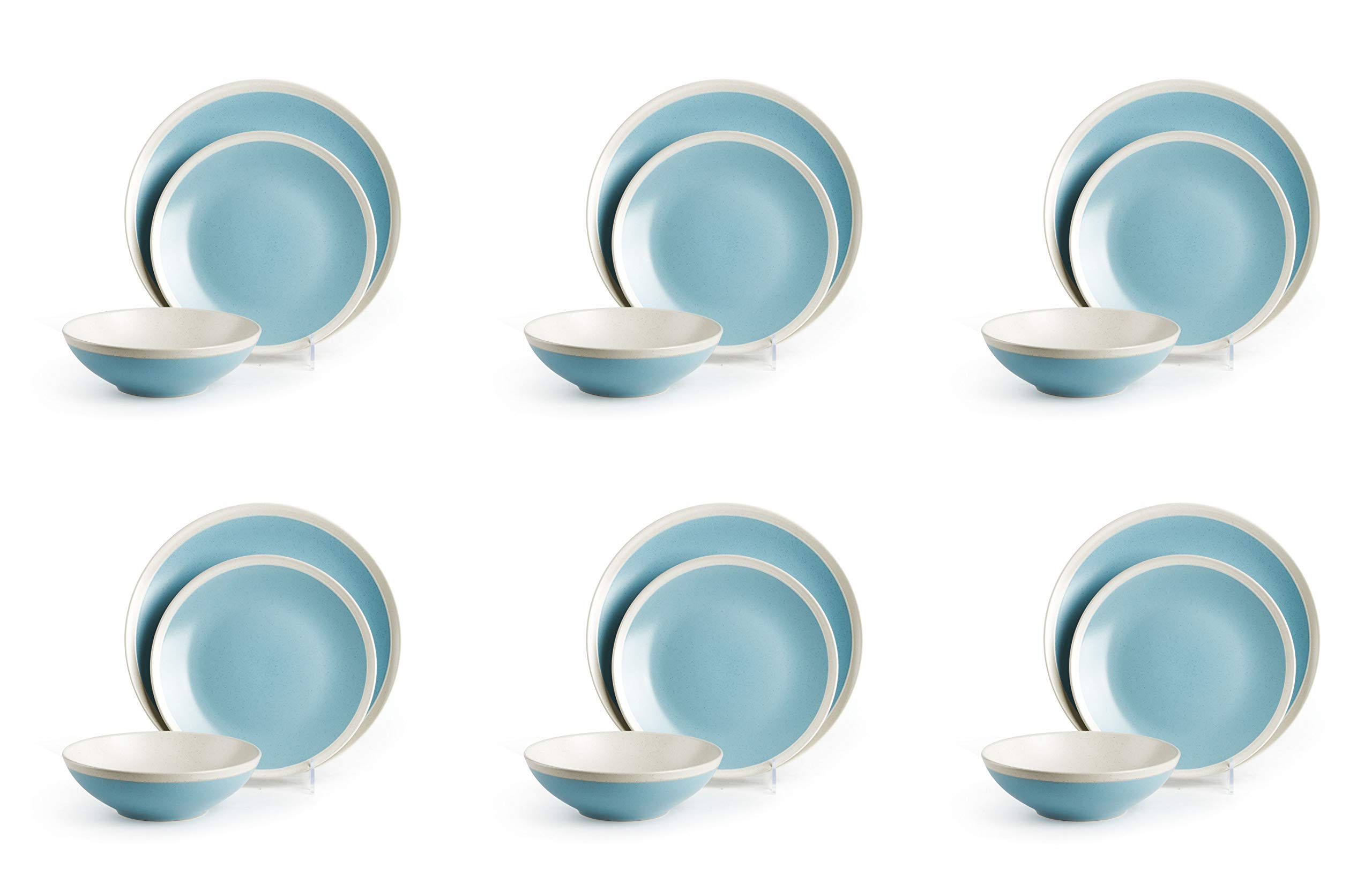 HomeVss Rock Ridge Speckled Stoneware Dinnerware Set (18pc Set, Turquoise and Ivory)