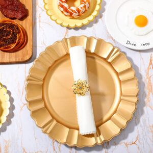 Pinkunn 24 Packs Gold Charger Plates 13 Inch Plastic Dinner Plates Round Service Plate with Waved Scalloped Rim for Table Setting Wedding Party Catering Decoration