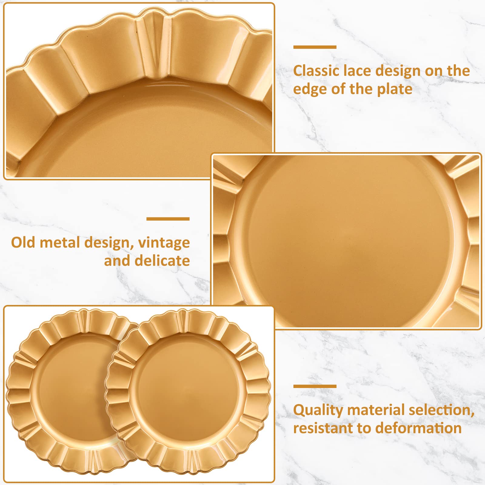 Pinkunn 24 Packs Gold Charger Plates 13 Inch Plastic Dinner Plates Round Service Plate with Waved Scalloped Rim for Table Setting Wedding Party Catering Decoration