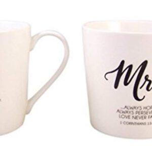 Mr. and Mrs. Coffee Mug Set with Love is Patient Bible Scripture, Set of 2, 12 Ounce