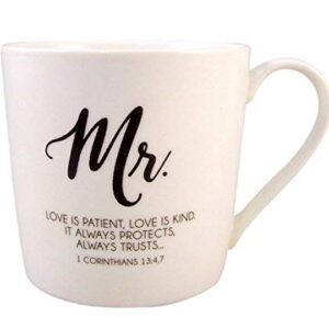 Mr. and Mrs. Coffee Mug Set with Love is Patient Bible Scripture, Set of 2, 12 Ounce