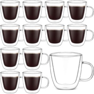 eccliy 12 pcs espresso cups, 5 oz 160ml double wall insulated glasses cappuccino glass mugs clear coffee mug demitasse cups for espresso shot tea juice cappuccino latte borosilicate glassware