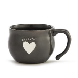 demdaco grateful heart dark gray and cream 16 ounce stoneware handled soup mug bowl