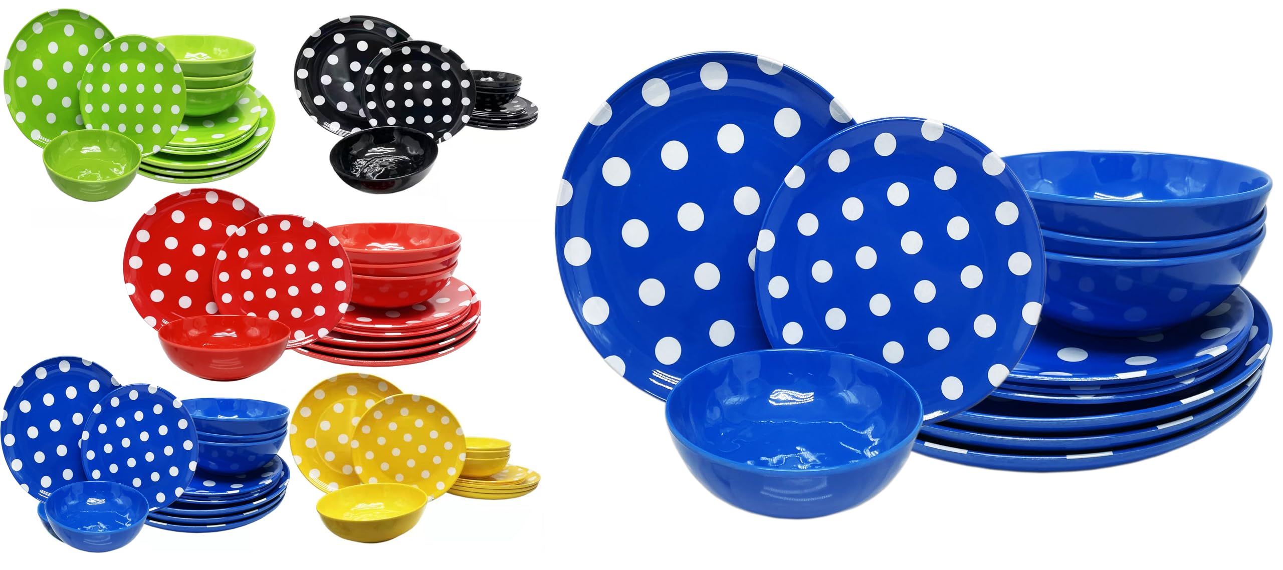 ITALIA Quality 12pcs 11" Melamine dinner set Blue Polka Dot 4pcs bowl+4pcs dinner plate+4pcs salad plate