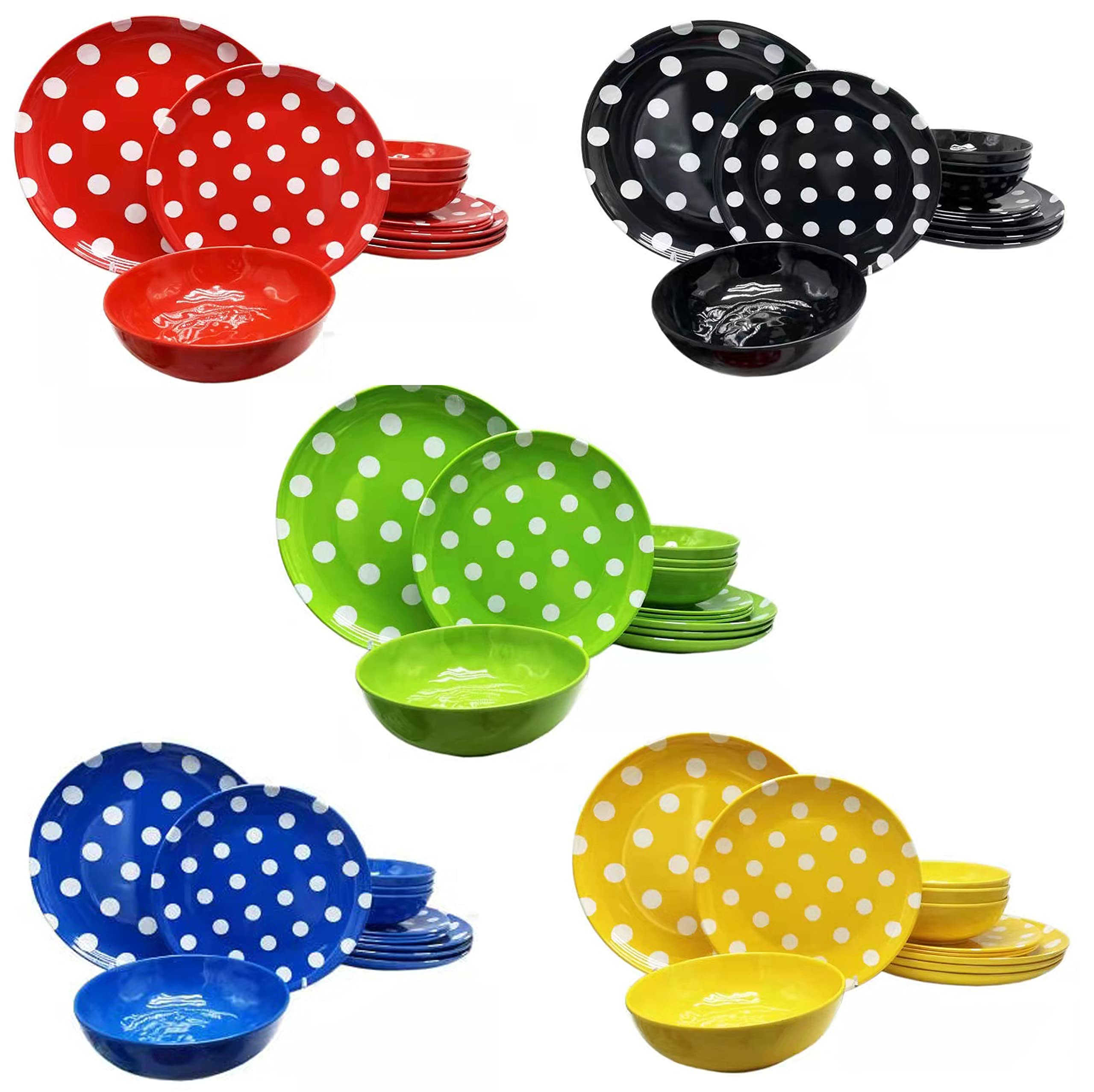 ITALIA Quality 12pcs 11" Melamine dinner set Blue Polka Dot 4pcs bowl+4pcs dinner plate+4pcs salad plate