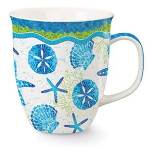 Cape Shore Beach 15oz Harbor Mug with Full Wrap Design and Decorated Handle, Multiple Styles Available (Beach Batik Shells)