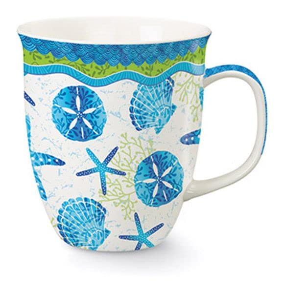 Cape Shore Beach 15oz Harbor Mug with Full Wrap Design and Decorated Handle, Multiple Styles Available (Beach Batik Shells)