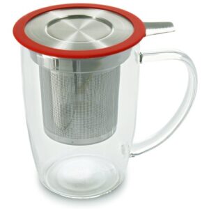 forlife newleaf glass tea 16-ounce mug with infuser and lid, red