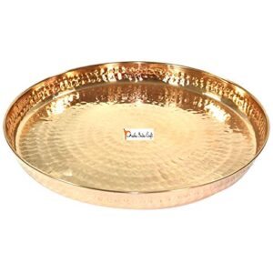 prisha india craft 100% pure copper dinner plate - diameter 12 inch- traditional kitchen special thali plate for home decorative restaurant ware hotel - christmas gifts