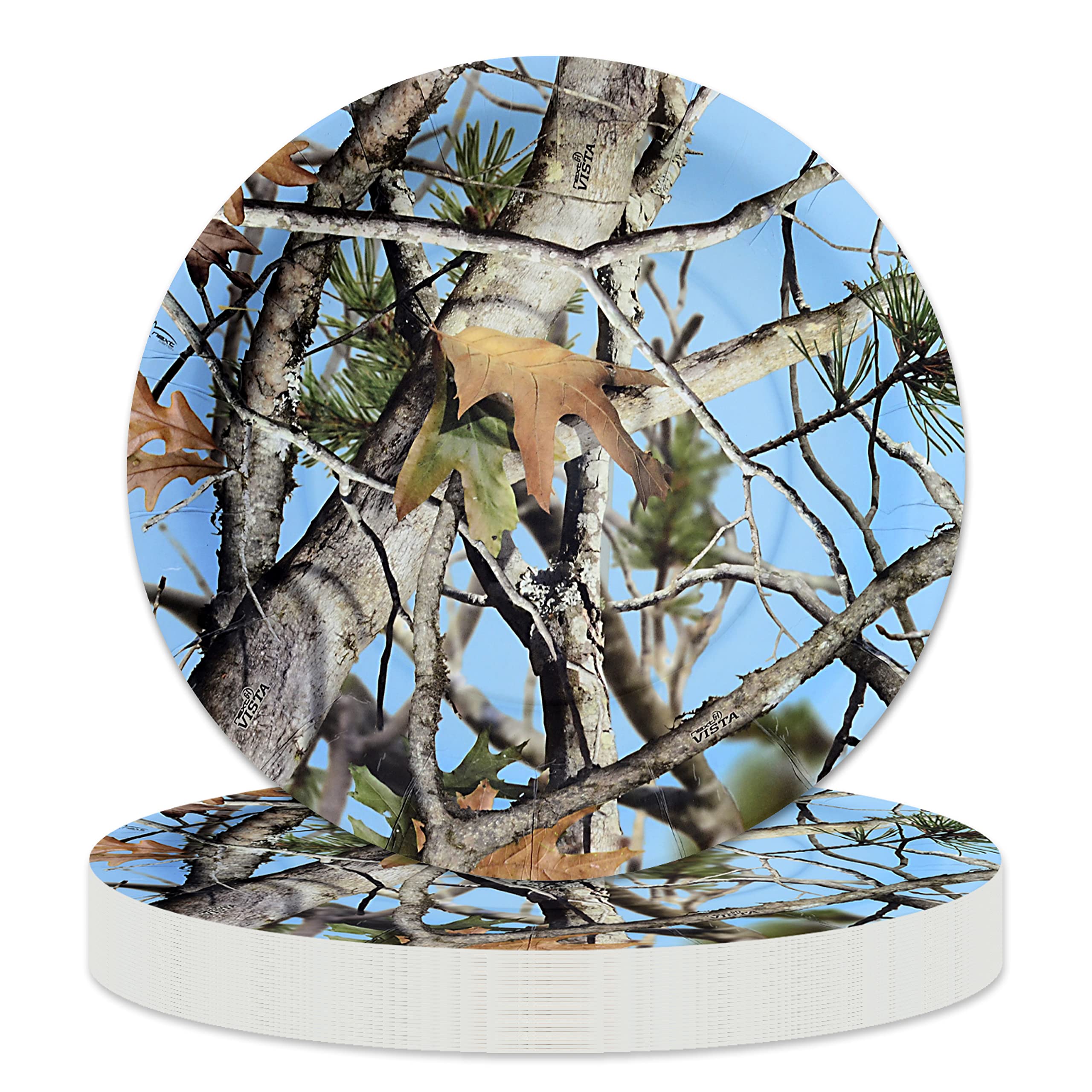 Havercamp Light Blue Camo Party Plates (24 plates)! Includes 24 (9") Round Dinner Plates in Baby Blue Camo. Part of the Light Blue Camo Collection.