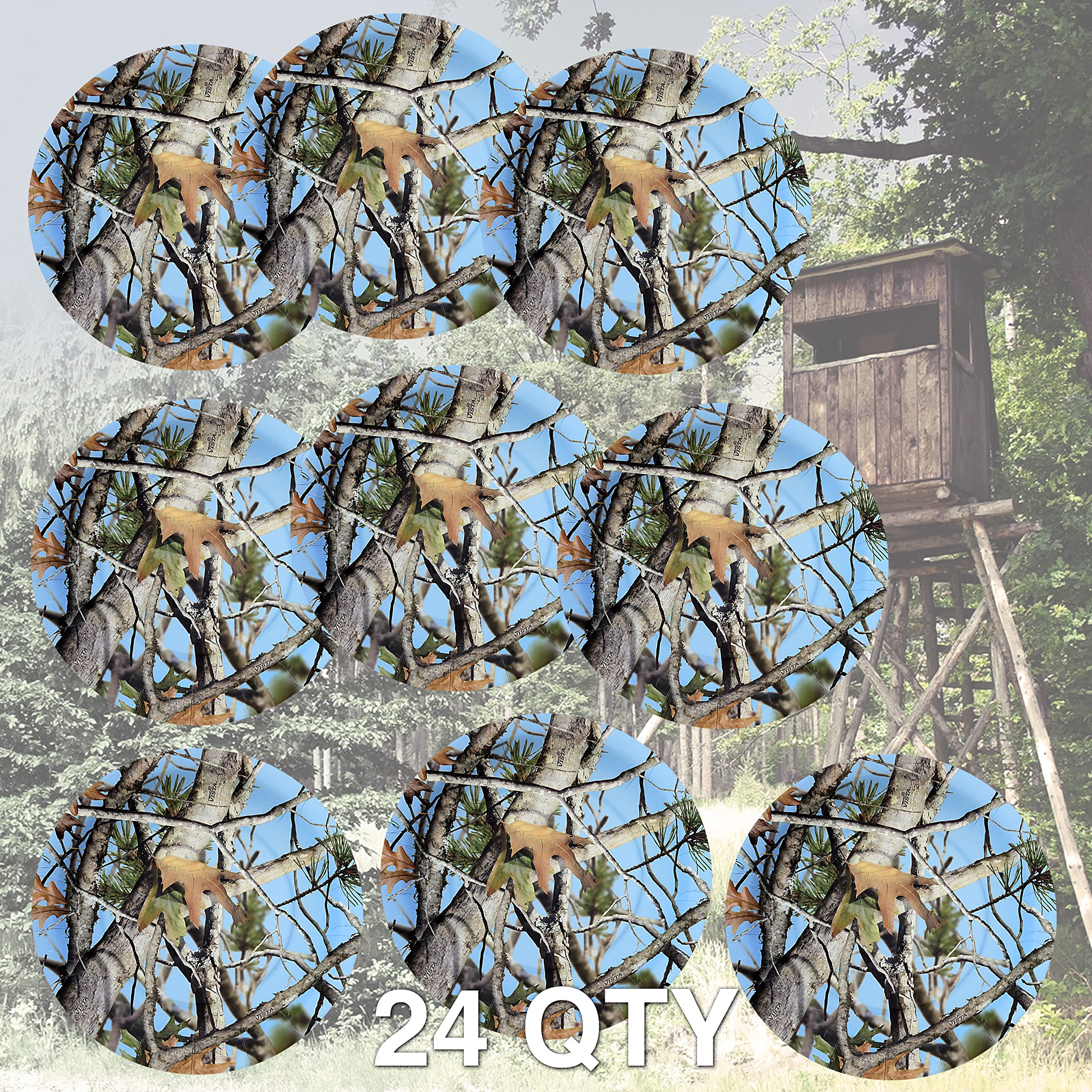 Havercamp Light Blue Camo Party Plates (24 plates)! Includes 24 (9") Round Dinner Plates in Baby Blue Camo. Part of the Light Blue Camo Collection.