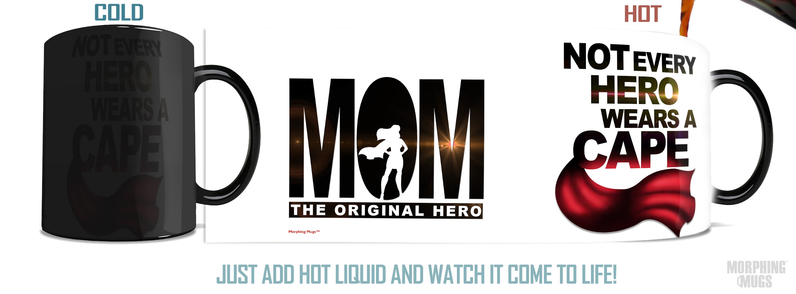 Mother's Day - Mom The Original Hero - Superhero - One 11 oz Morphing Mugs Color Changing Heat Sensitive Ceramic Mug – Image Revealed When HOT Liquid Is Added!