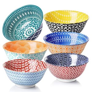 teocera cereal bowls, soup bowls, porcelain multicolor bowl set, 18 ounce for cereal, soup, oatmeal, salad, dessert, set of 6