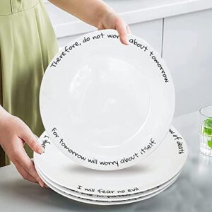 ChitChat Ware Porcelain Dinner Plates, 4Pcs White Round Dessert or Salad Plate, Serving Dishes, Dinnerware Set, Scratch Resistant My Soul Set, Microwave & Dishwasher Safe (10.5-inch)