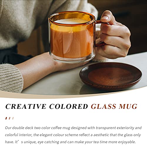 SMALLSHS Clear&Colorful Double Walled Glass Coffee Mug, Insulated Colored Latte Cup with Handle for Hot&Cold Beverages, Clear Thick Tumbler for Home Office Drinking (Clear brown)