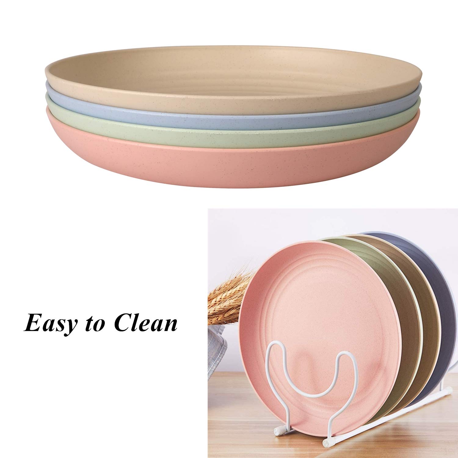 WANBY Lightweight Wheat Straw Plates Unbreakable Dinner Dishes Plates Set Dishwasher & Microwave Safe (Large 4 Pack 9')