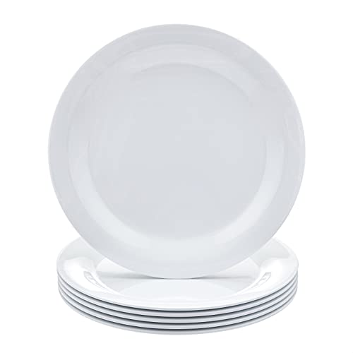 AmazonCommercial Melamine Plate, 6 Piece Set, 10.5 Inch, White