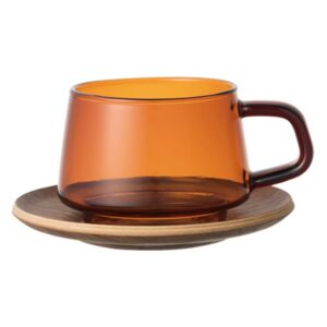 kinto 21742 sepia coffee cup & saucer, 9.1 fl oz (270 ml), amber