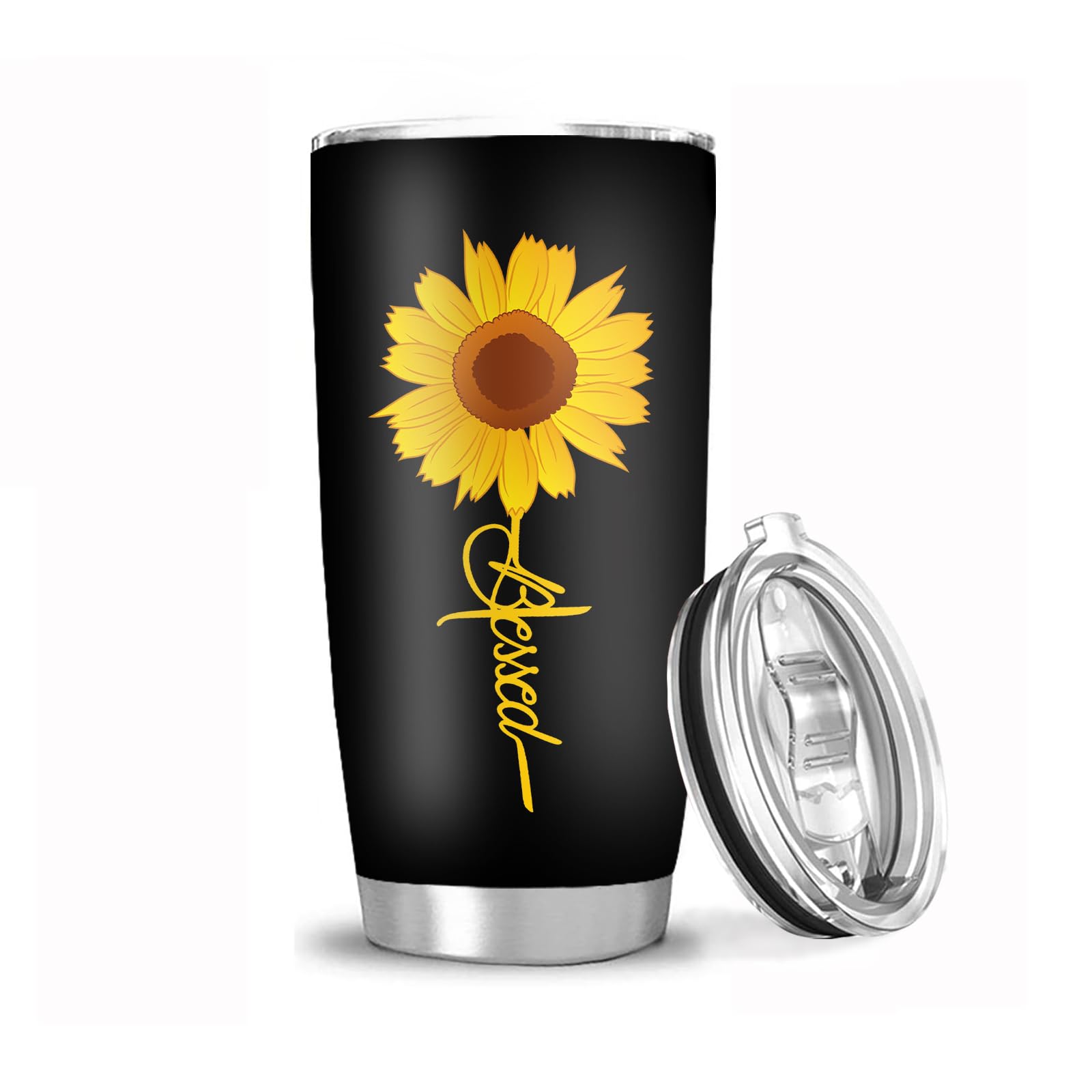 NVJUI JUFOPL Sunflower Blessed Faith 20 Oz Tumbler Cups with Lid - Christian Gifts for Men Women - Festival Birthday Gifts for Dad Mom - Insulated Travel Coffee Mug