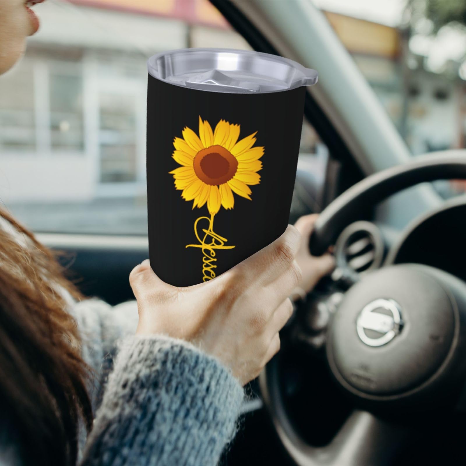 NVJUI JUFOPL Sunflower Blessed Faith 20 Oz Tumbler Cups with Lid - Christian Gifts for Men Women - Festival Birthday Gifts for Dad Mom - Insulated Travel Coffee Mug