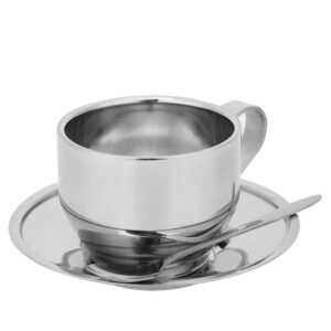 Pilipane Stainless Steel Coffee Cup Set,8 Oz Coffee Mugs with Spoon and Saucer, Stainless Steel Coffee Cups Set Espresso Cups, Double Walled Coffee Mugs Drinkware for Latte, Cappuccino, Milk, Tea