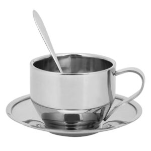 Pilipane Stainless Steel Coffee Cup Set,8 Oz Coffee Mugs with Spoon and Saucer, Stainless Steel Coffee Cups Set Espresso Cups, Double Walled Coffee Mugs Drinkware for Latte, Cappuccino, Milk, Tea