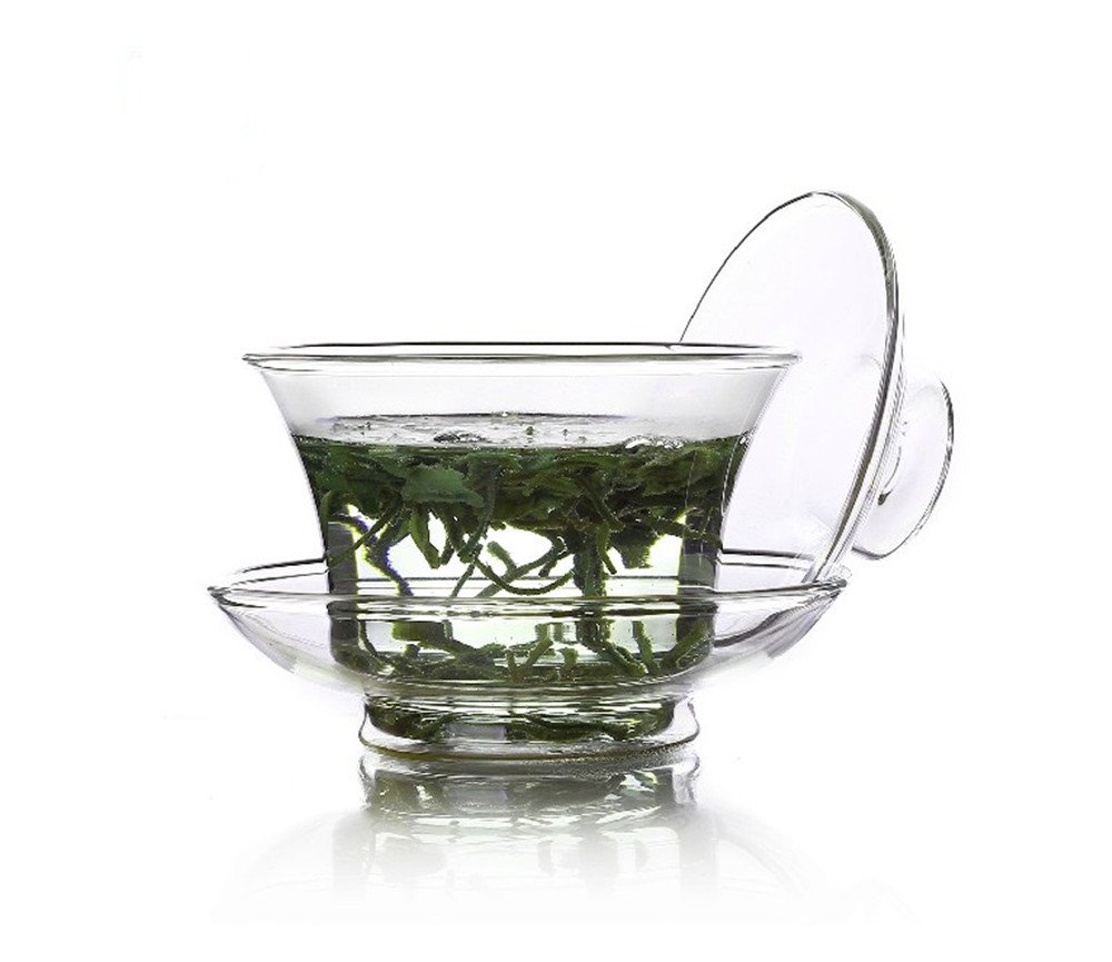 Moyishi Chinese Gaiwan Traditional Tea Cup Comprised of Cup, Saucer and Lid Sancai wan (Glass)