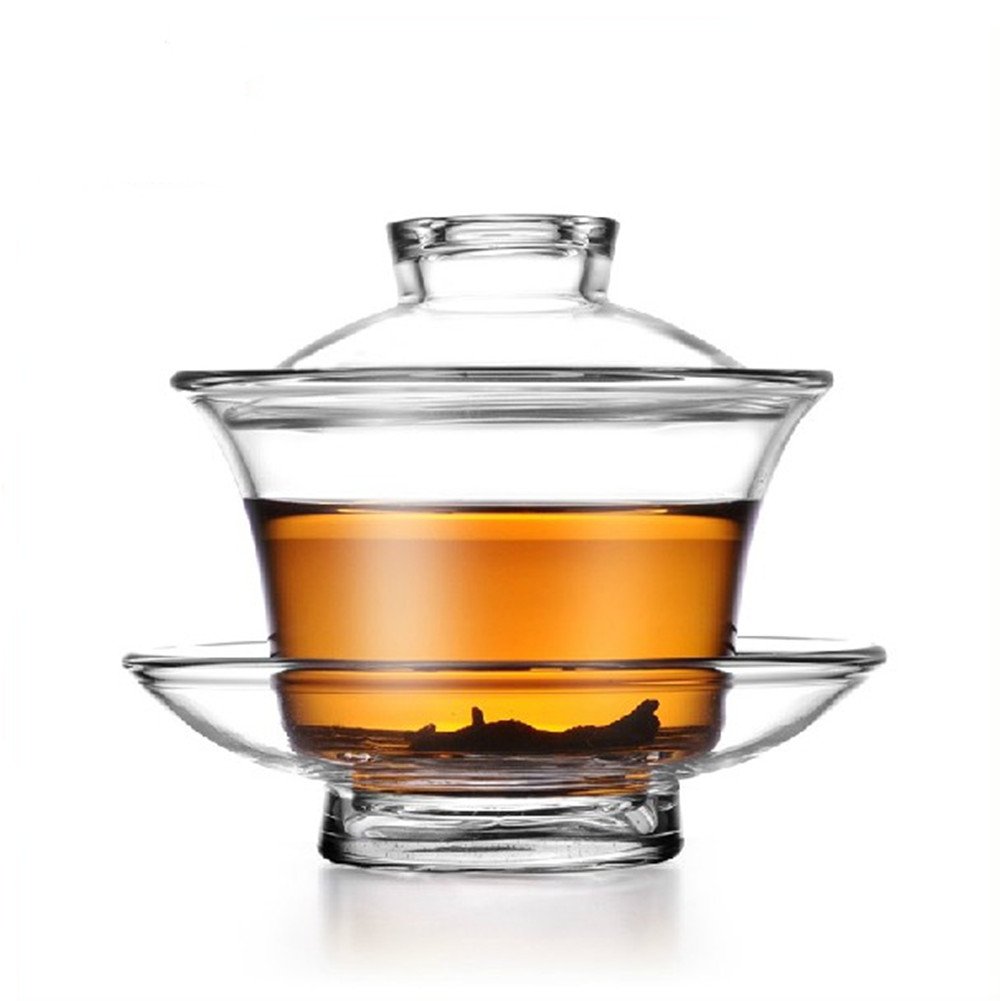 Moyishi Chinese Gaiwan Traditional Tea Cup Comprised of Cup, Saucer and Lid Sancai wan (Glass)