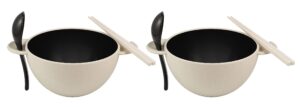 ozeri earth ramen bowl 6-piece set, made from plant-derived and other natural materials, beige with black