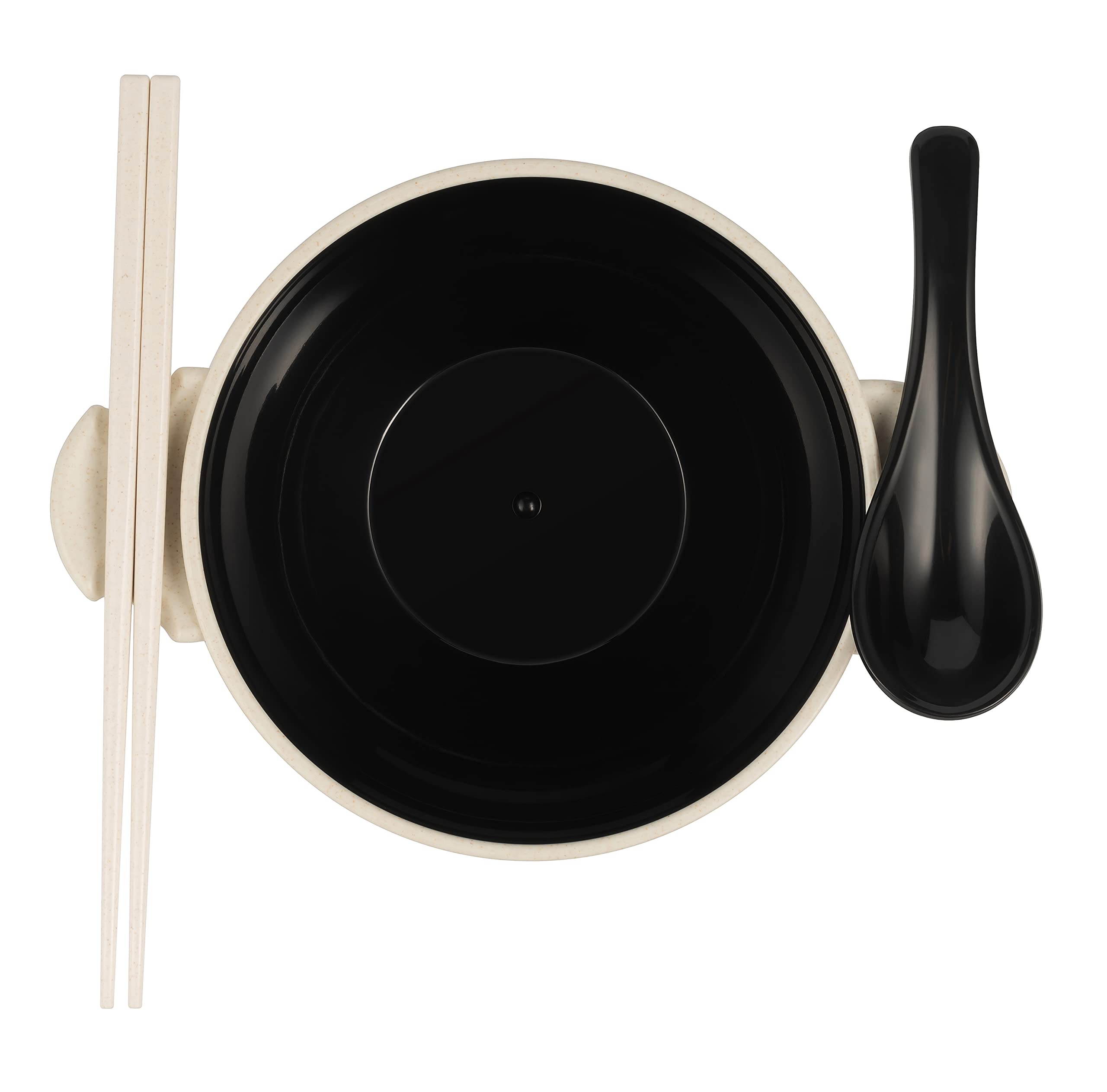 Ozeri Earth Ramen Bowl 6-Piece Set, Made from Plant-Derived and Other Natural Materials, Beige with Black