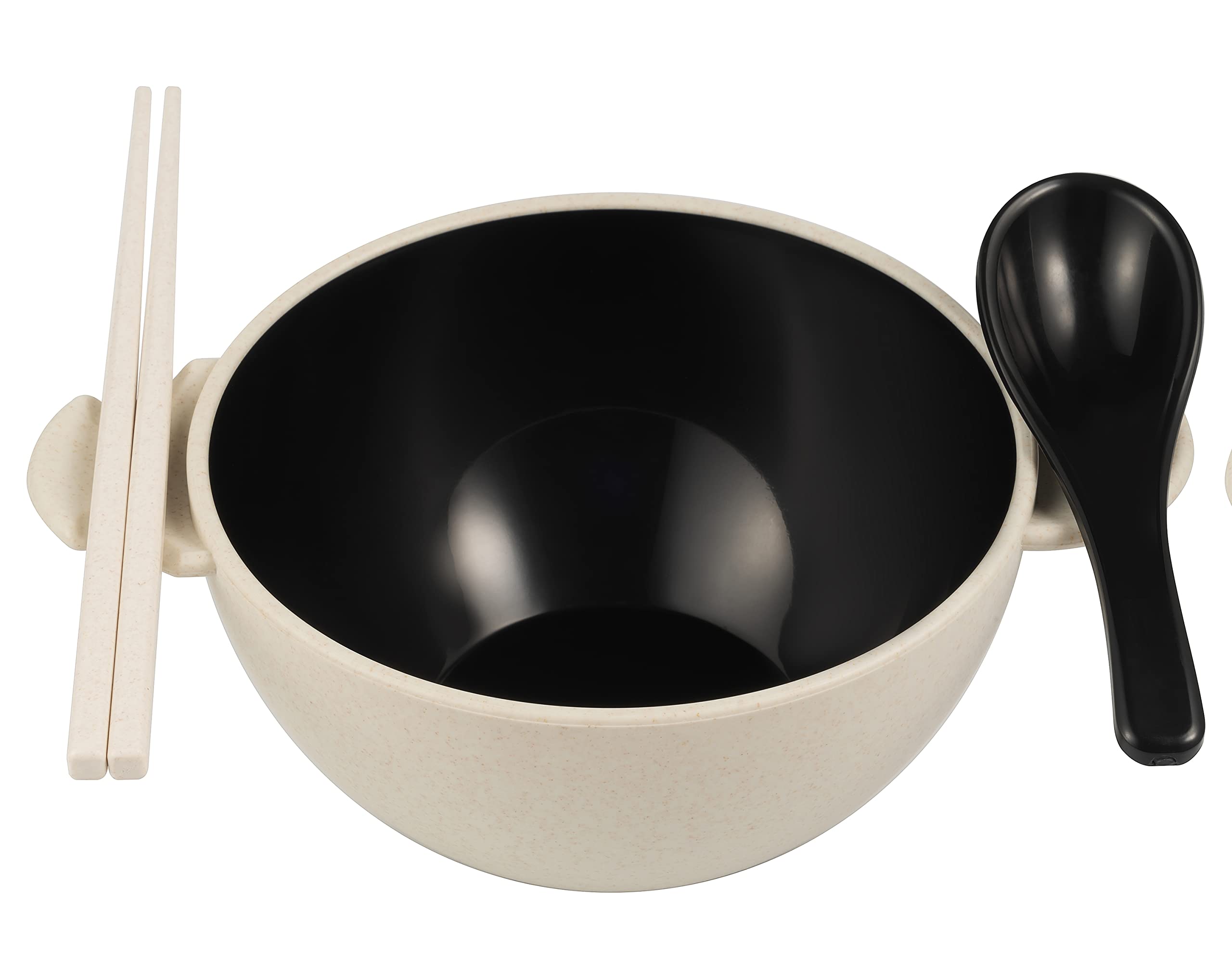 Ozeri Earth Ramen Bowl 6-Piece Set, Made from Plant-Derived and Other Natural Materials, Beige with Black