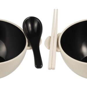 Ozeri Earth Ramen Bowl 6-Piece Set, Made from Plant-Derived and Other Natural Materials, Beige with Black